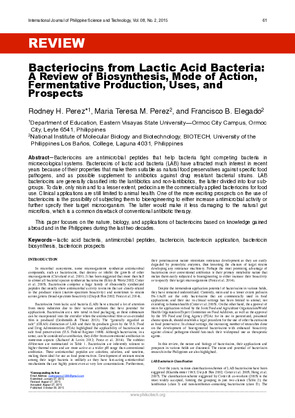 Pdf Bacteriocins From Lactic Acid Bacteria A Review Of Biosynthesis Mode Of Action