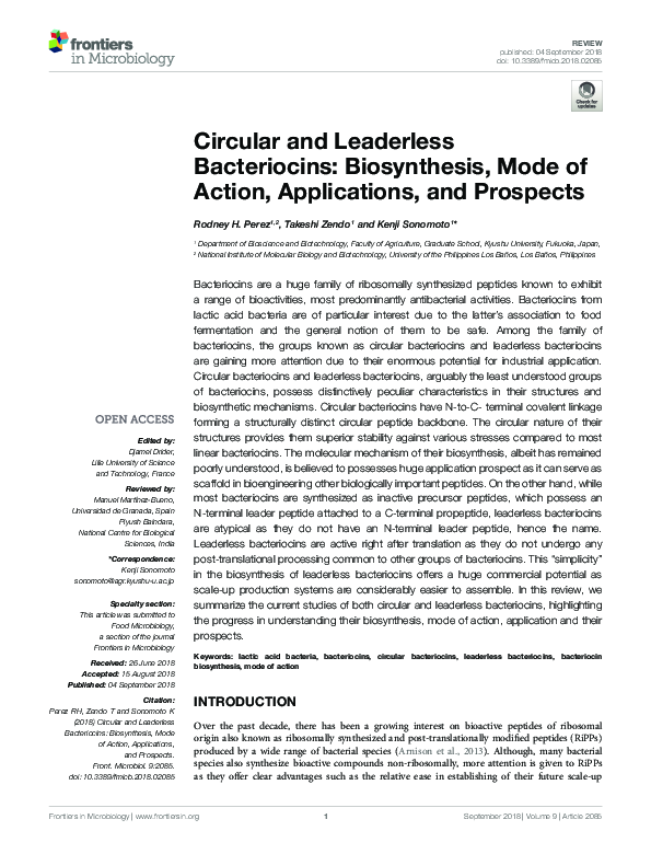 (PDF) Circular and Leaderless Bacteriocins: Biosynthesis, Mode of ...