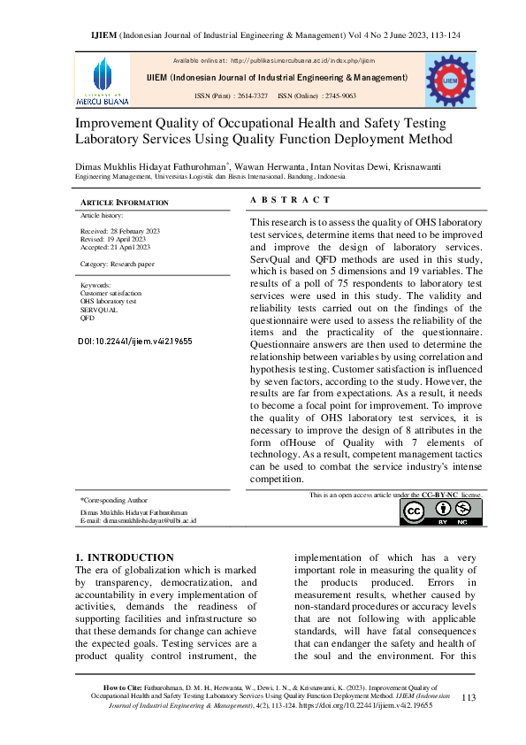 (PDF) Improvement Quality of Occupational Health and Safety Testing ...