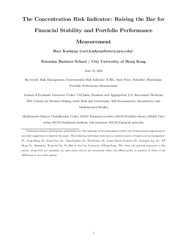 (PDF) The Concentration Risk Indicator: Raising the Bar for Financial ...