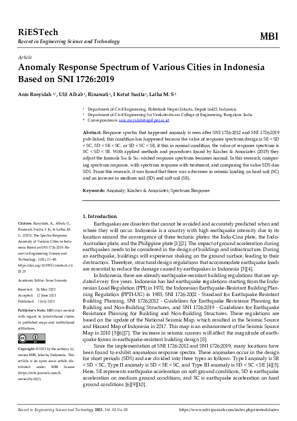 (PDF) Anomaly Response Spectrum of Various Cities in Indonesia Based on SNI 1726:2019