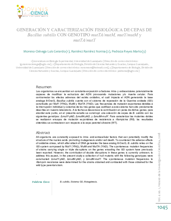 (PDF) GENERACIÓN Y CARACTERIZACIÓN FISIOLÓGICA DE CEPAS DE Bacillus ...