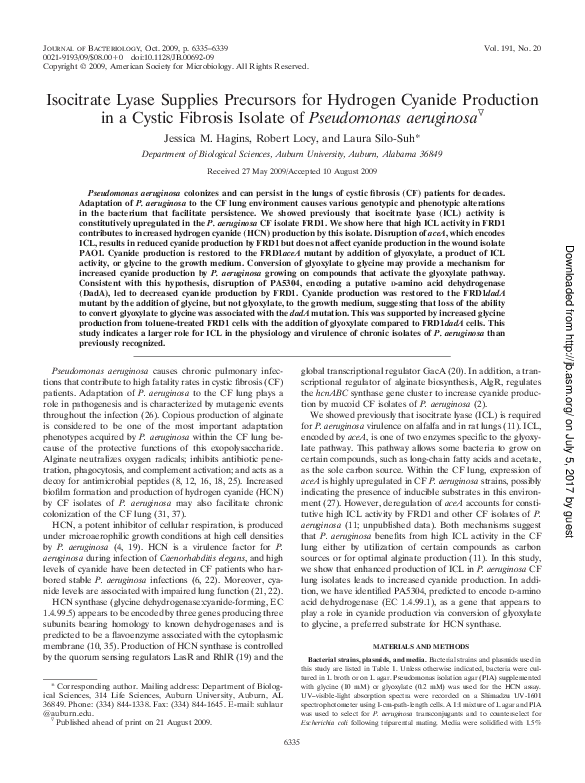 (PDF) Isocitrate Lyase Supplies Precursors for Hydrogen Cyanide ...