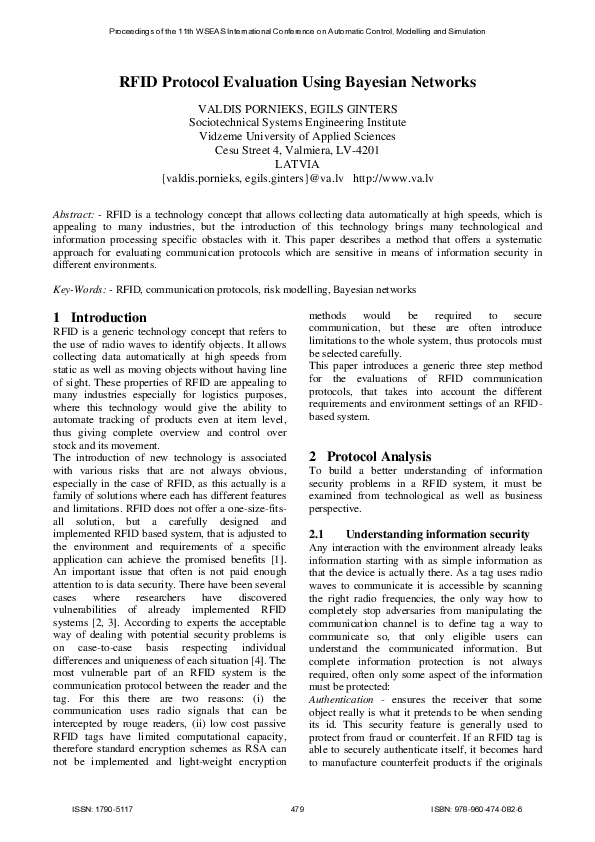 Pdf Rfid Protocol Evaluation Using Bayesian Networks Valdis Pornieks