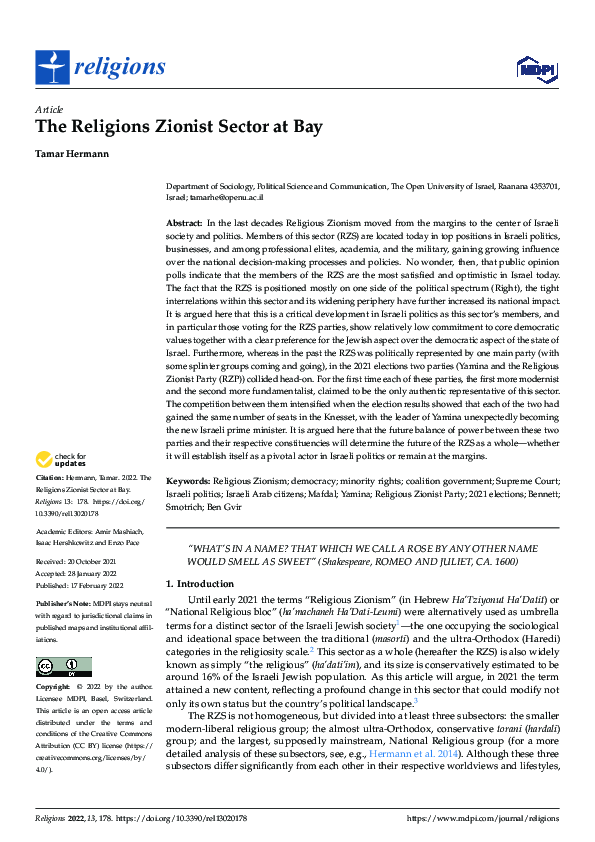 (PDF) The Religions Zionist Sector at Bay