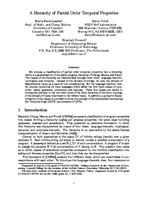 (PDF) A hierarchy of partial order temporal properties