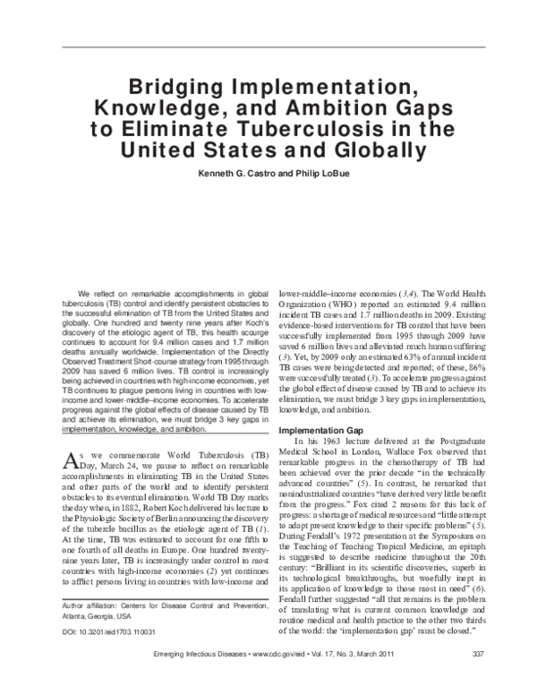 (PDF) Bridging Implementation, Knowledge, and Ambition Gaps to Eliminate Tuberculosis in the ...