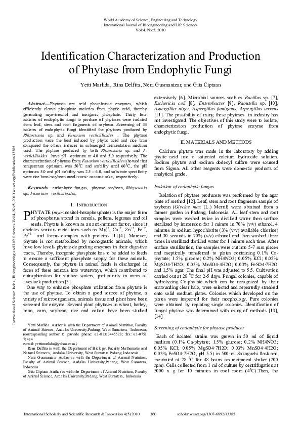 (PDF) Identification Characterization And Production Of Phytase From ...