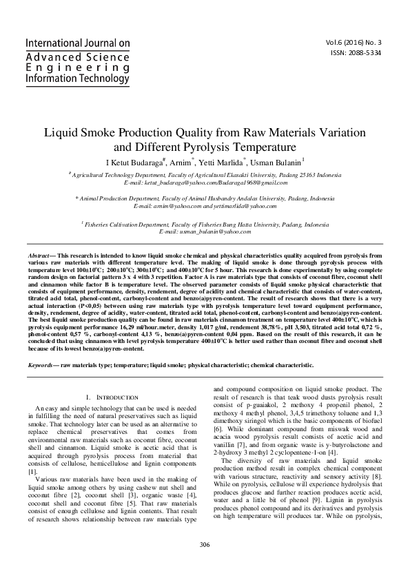 (PDF) Liquid Smoke Production Quality from Raw Materials Variation and ...