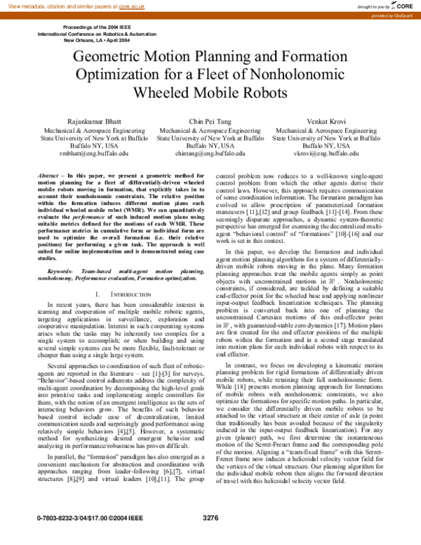 (PDF) Geometric Motion Planning for Nonholonomic Robot Fleets