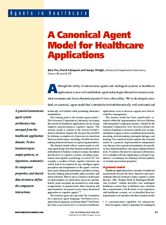 (PDF) A Canonical Agent Model for Healthcare Applications