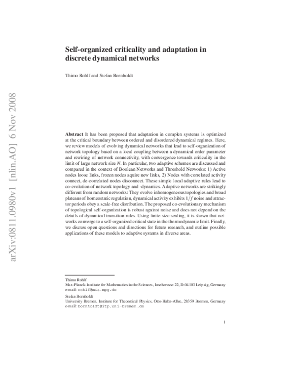 (PDF) Self-Organized Criticality and Adaptation in Discrete Dynamical Networks
