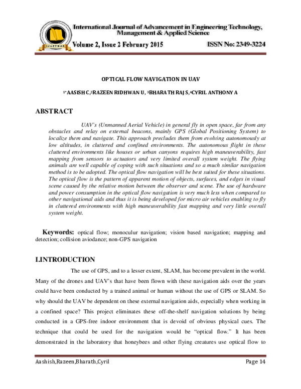 (PDF) Optical Flow Navigation in Uav