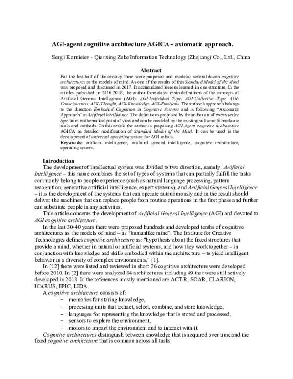 (PDF) AGI-agent cognitive architecture AGICA -axiomatic approach