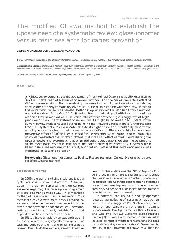 (PDF) The modified Ottawa method to establish the update need of a ...