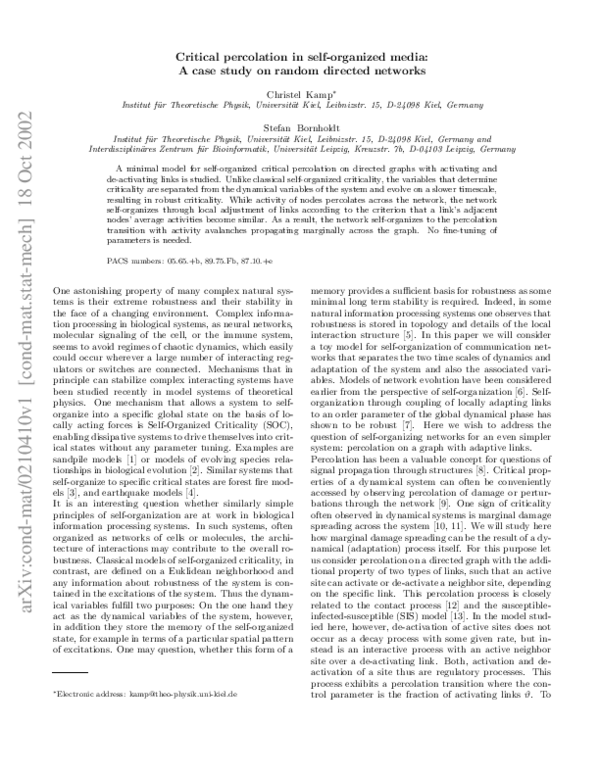 (PDF) Critical percolation in self-organized media: A case study on ...