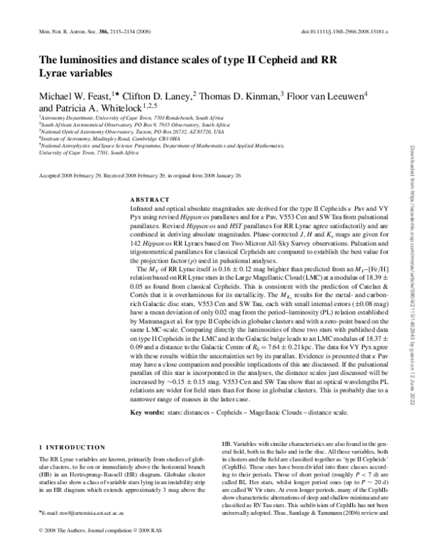 (PDF) The luminosities and distance scales of type II Cepheid and RR Lyrae variables