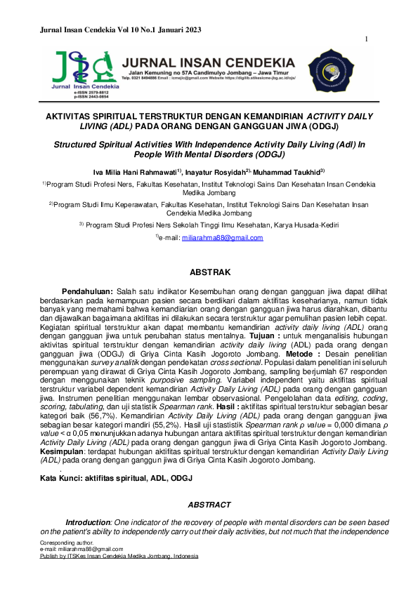 (PDF) Aktivitas Spiritual Terstruktur Dengan Kemandirian Activity Daily Living (Adl) Pada Orang ...