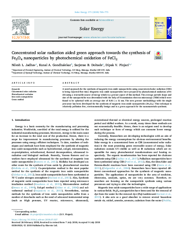 (PDF) Concentrated solar radiation aided green approach towards the ...