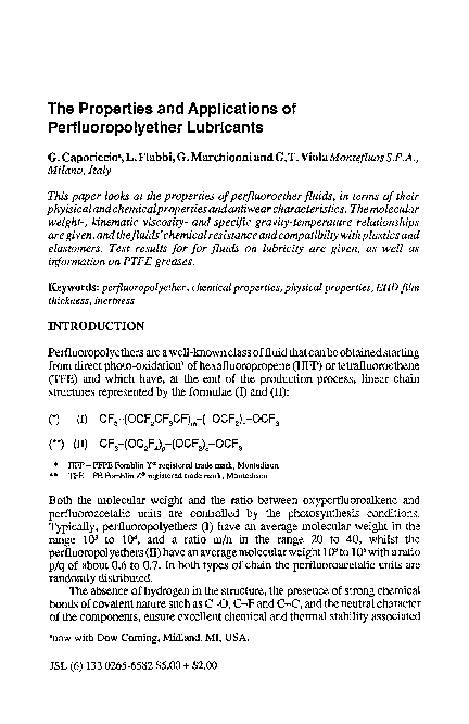 (PDF) The properties and applications of Perfluoropolyether lubricants
