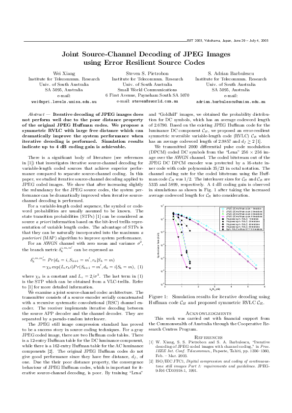 (PDF) Joint source-channel decoding of JPEG images using error ...
