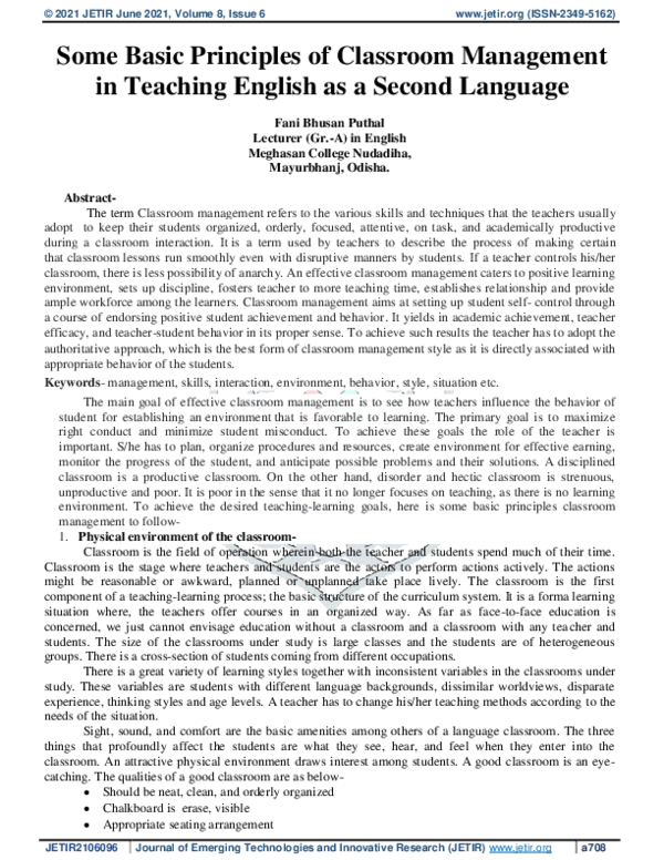 (PDF) Some Basic Principles of Classroom Management in Teaching English ...