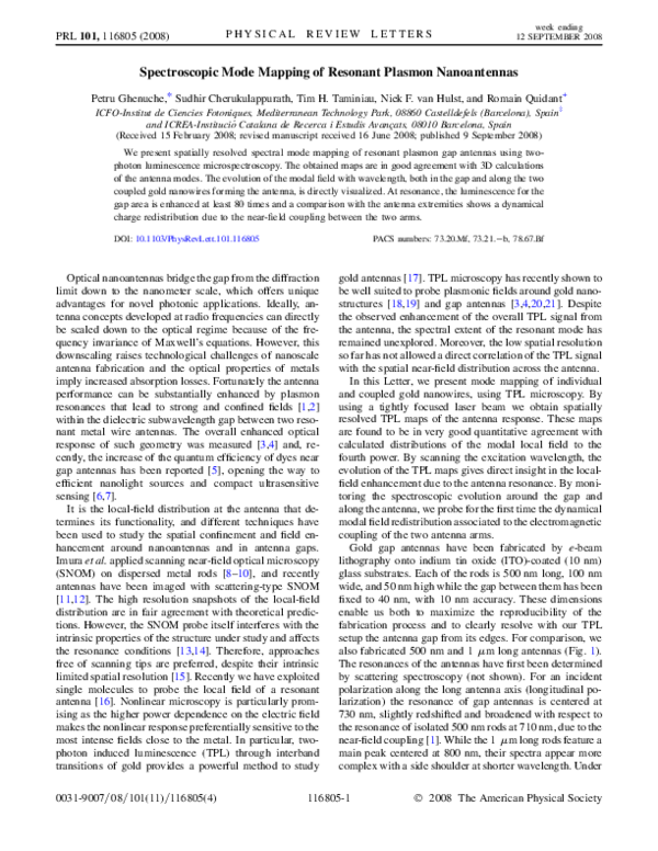 (PDF) Spectroscopic Mode Mapping of Resonant Plasmon Nanoantennas