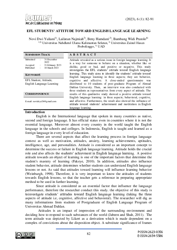 (PDF) EFL Students’ Attitude Toward English Language Learning