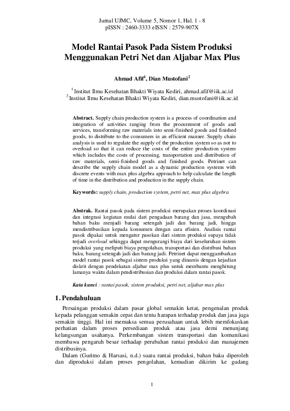 (PDF) Model Rantai Pasok Pada Sistem Produksi Menggunakan Petri Net dan ...