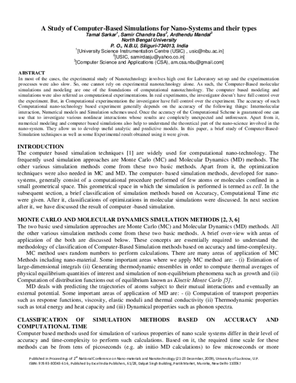 (PDF) A Study of Computer-Based Simulations for Nano-Systems and their ...