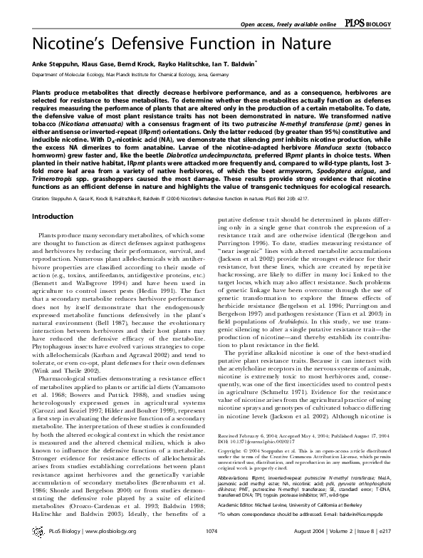 (PDF) Nicotine's Defensive Function in Nature