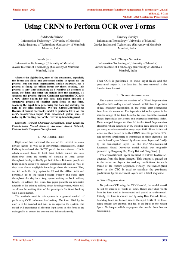 (PDF) Using CRNN to Perform OCR over Forms