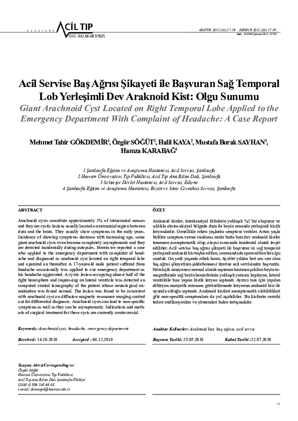 (PDF) Giant Arachnoid Cyst Located on Right Temporal Lobe Applied to ...
