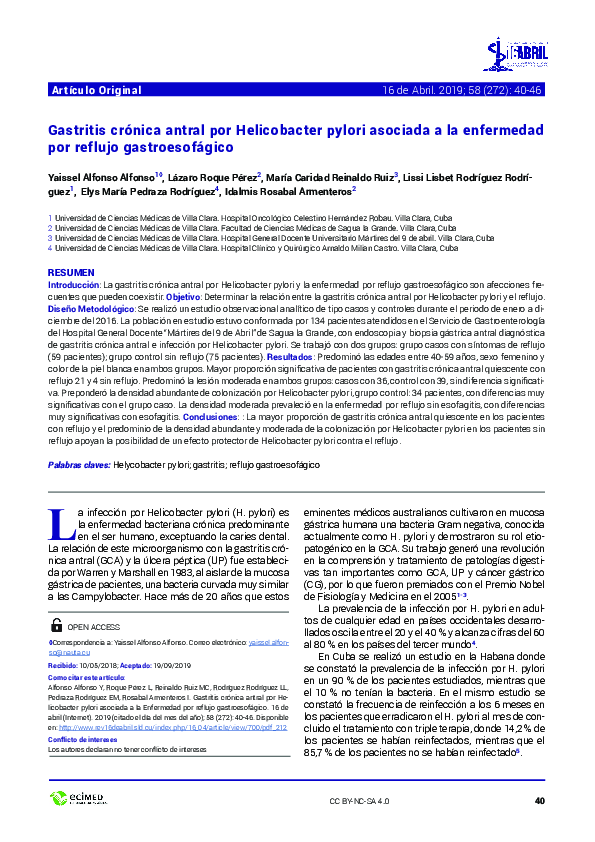 (PDF) Gastritis crónica antral por Helicobacter pylori asociada a la ...