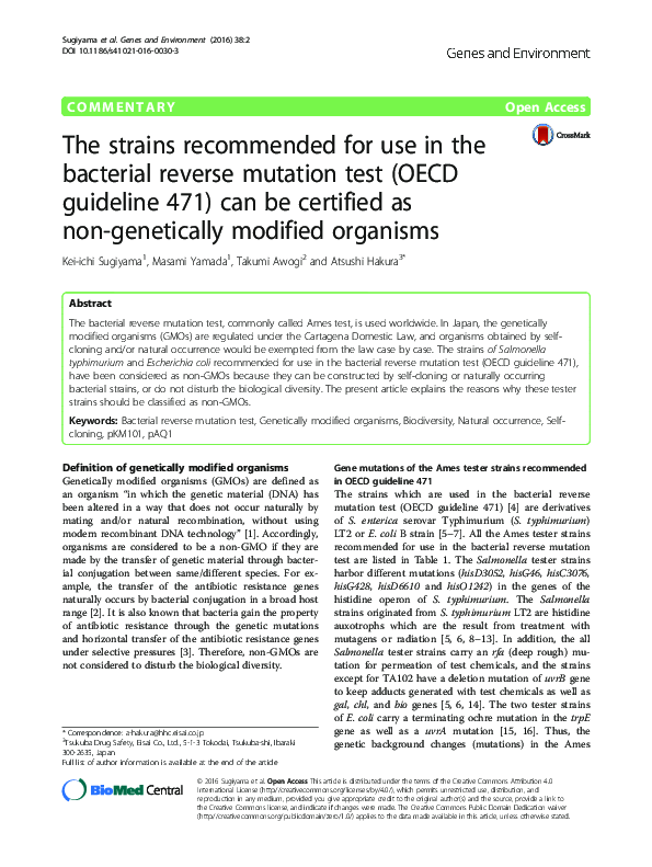 (PDF) The strains recommended for use in the bacterial reverse mutation ...