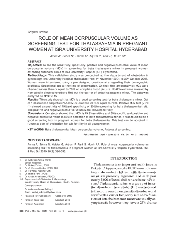 (PDF) Role of Mean Corpuscular Volume as Screening Test for ...