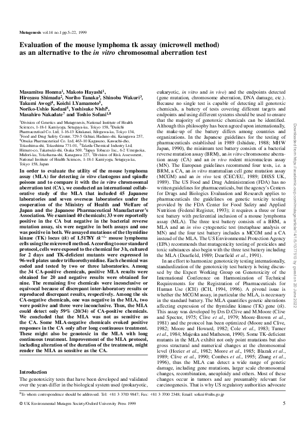 (PDF) Evaluation of the mouse lymphoma tk assay (microwell method) as ...