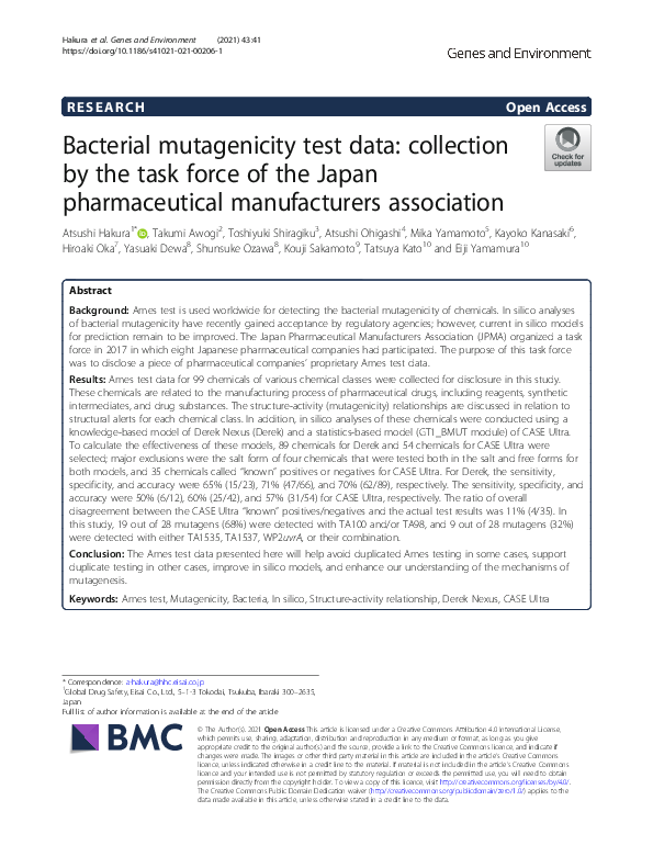 (PDF) Bacterial mutagenicity test data: collection by the task force of ...