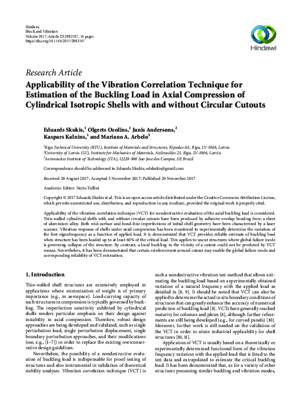 (PDF) Applicability of the Vibration Correlation Technique for Estimation of the Buckling Load ...