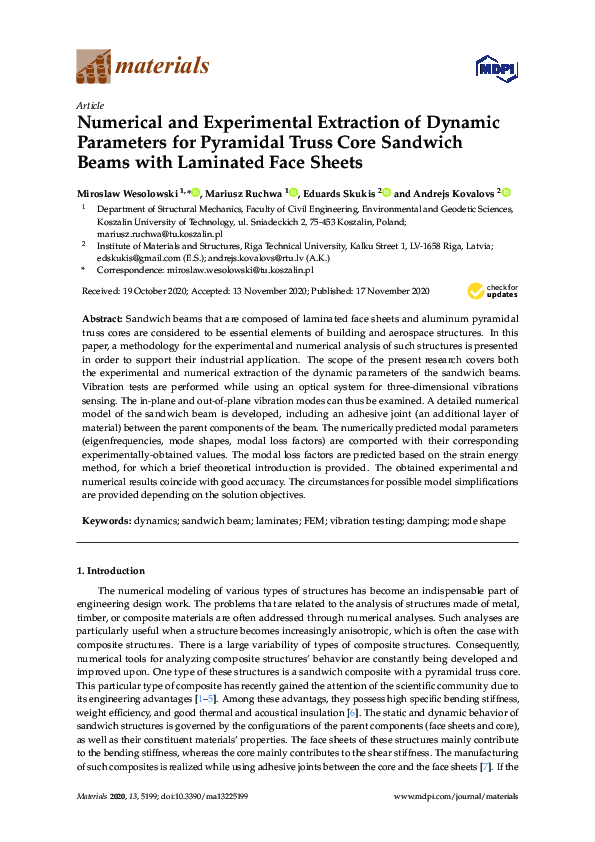 (PDF) Numerical and Experimental Extraction of Dynamic Parameters for Pyramidal Truss Core ...