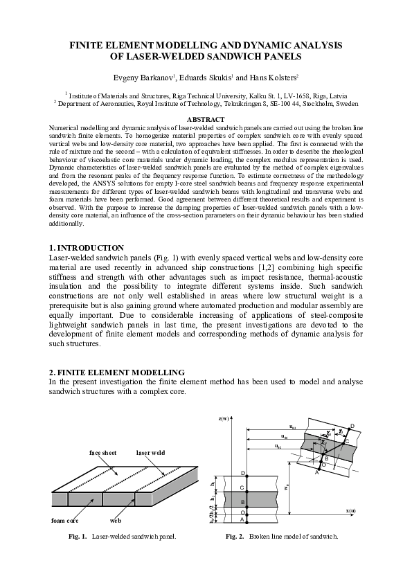(PDF) Finite Element Modelling and Dynamic Analysis of Laser-Welded Sandwich Panels