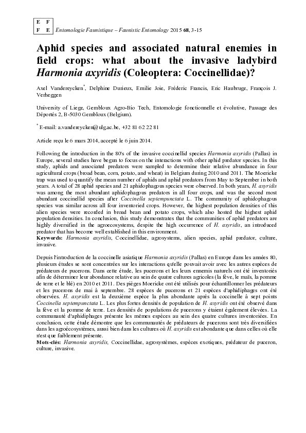(PDF) Aphid species and associated natural enemies in field crops: what ...
