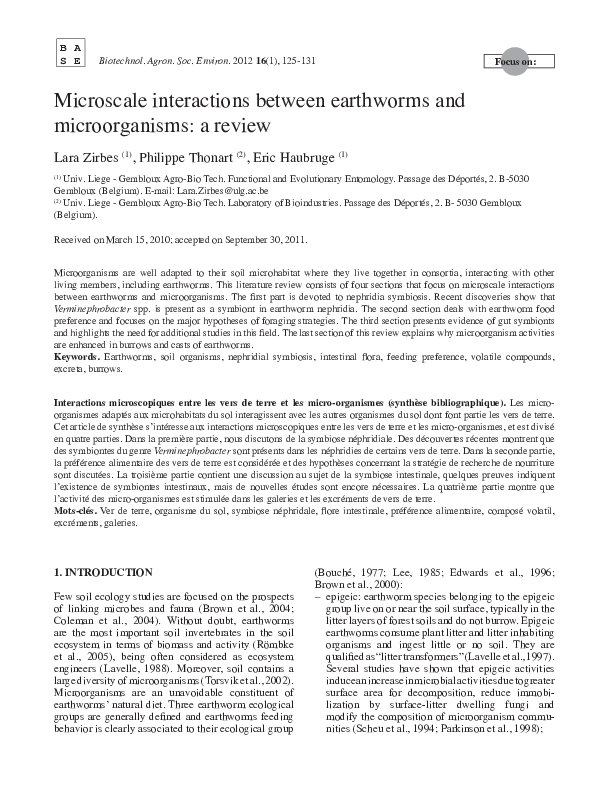 (PDF) Microscale interactions between earthworms and microorganisms: a ...
