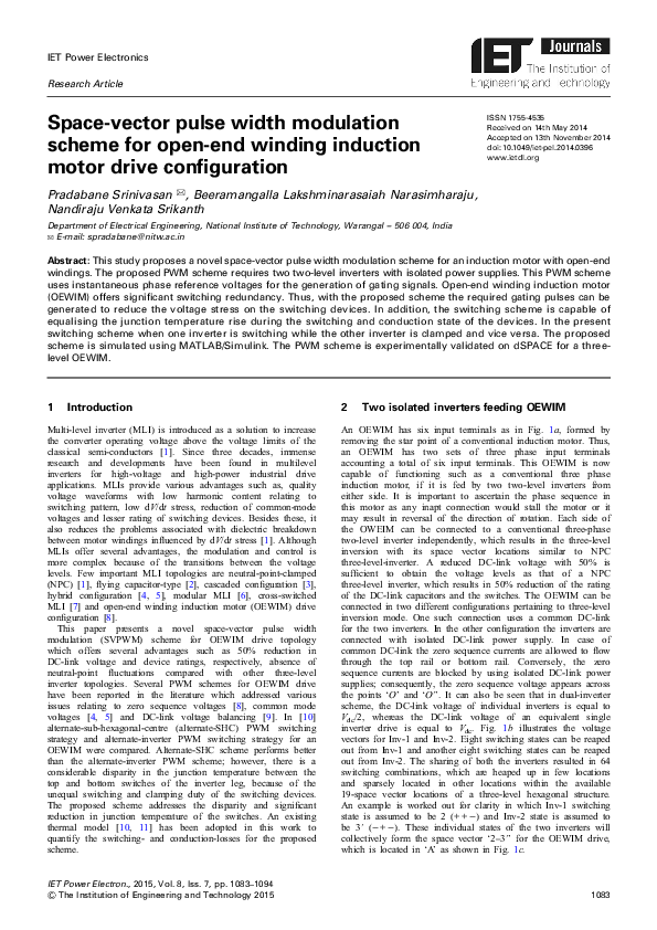 Pdf Space Vector Pulse‐width Modulation Scheme For Multilevel Voltage Inverters With Duty