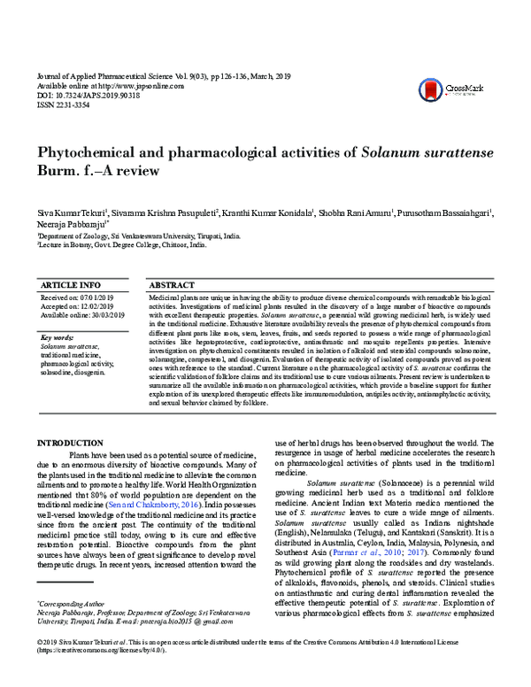 (PDF) Phytochemical and pharmacological activities of Solanum surattense Burm. f.–A review
