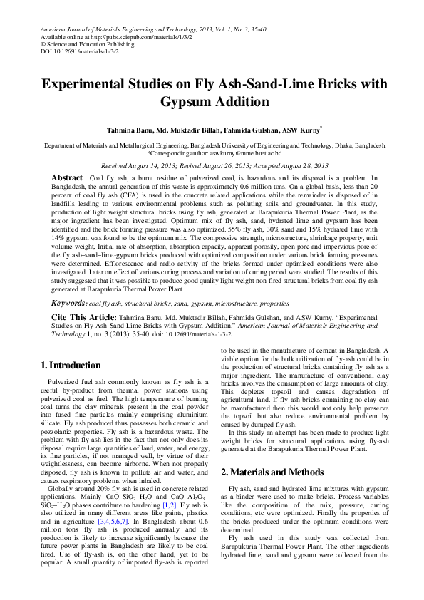 (PDF) Optimizing Lime and Gypsum in Fly Ash Structural Bricks