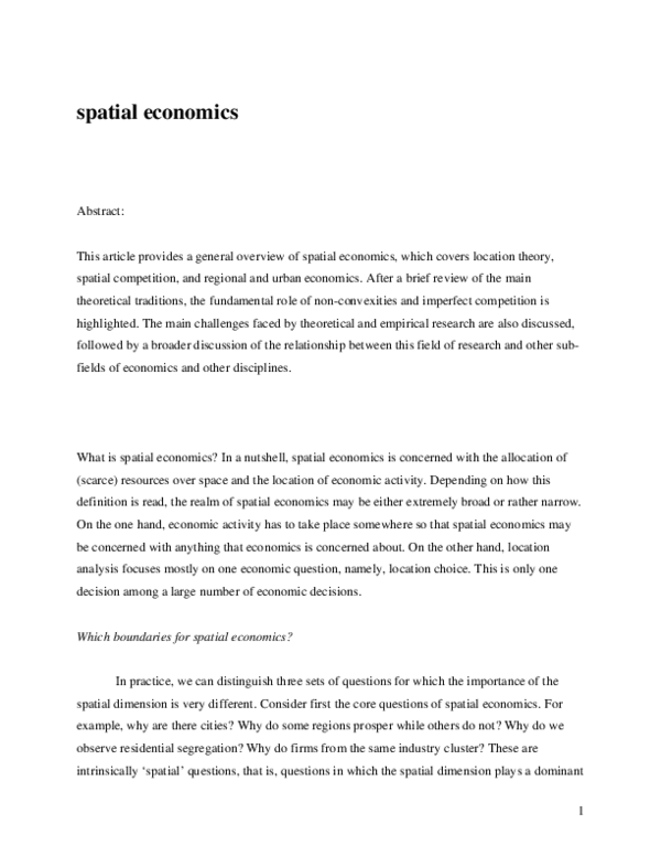 (PDF) Spatial Economics