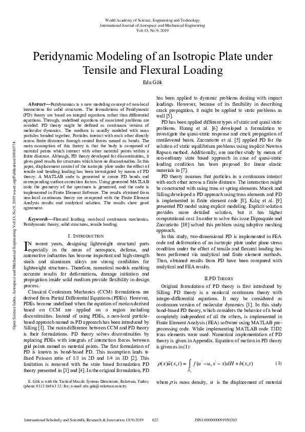 (PDF) Peridynamic Modeling of an Isotropic Plate under Tensile and Flexural Loading