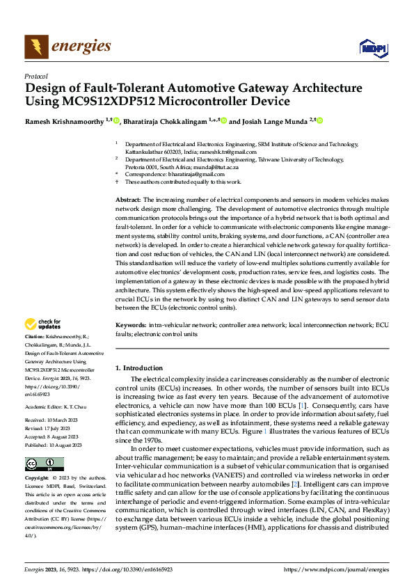 (PDF) Design of Fault-Tolerant Automotive Gateway Architecture Using MC9S12XDP512 ...