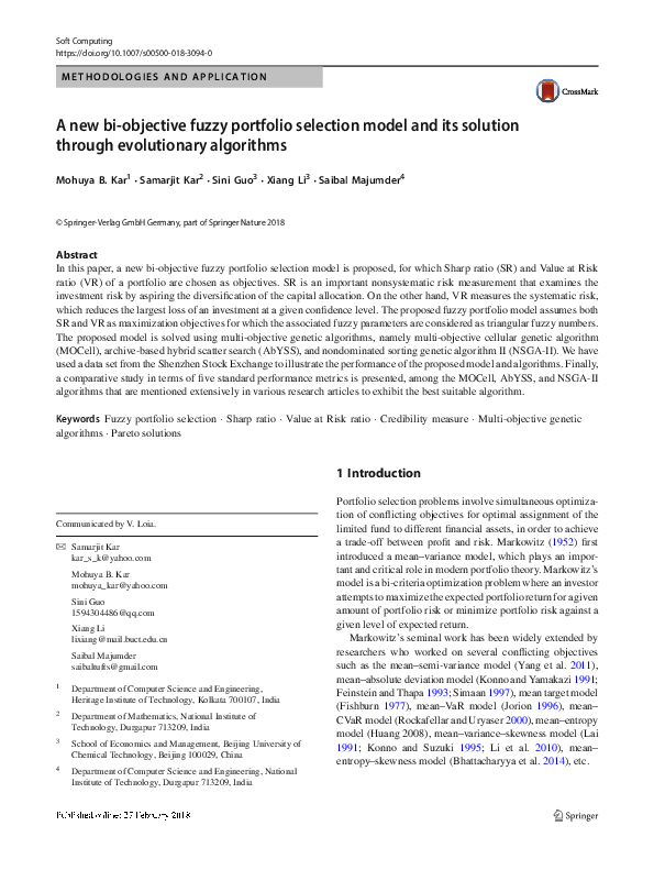 (PDF) A new bi-objective fuzzy portfolio selection model and its solution through evolutionary ...